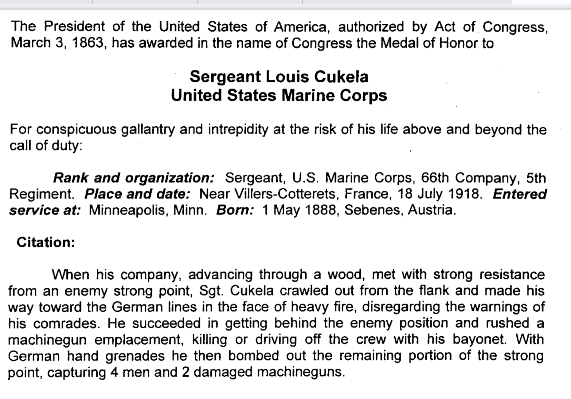 MAJOR LOUIS CUKELA, USMC Received both the Army and Navy MOHs – Soldier ...